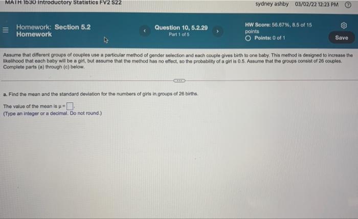 Solved MATH 1530 Introductory Statistics FV2 S22 sydney | Chegg.com