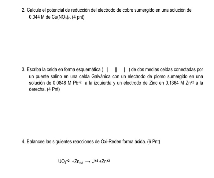 Solved 2. Calculate the reduction potential of the copper | Chegg.com