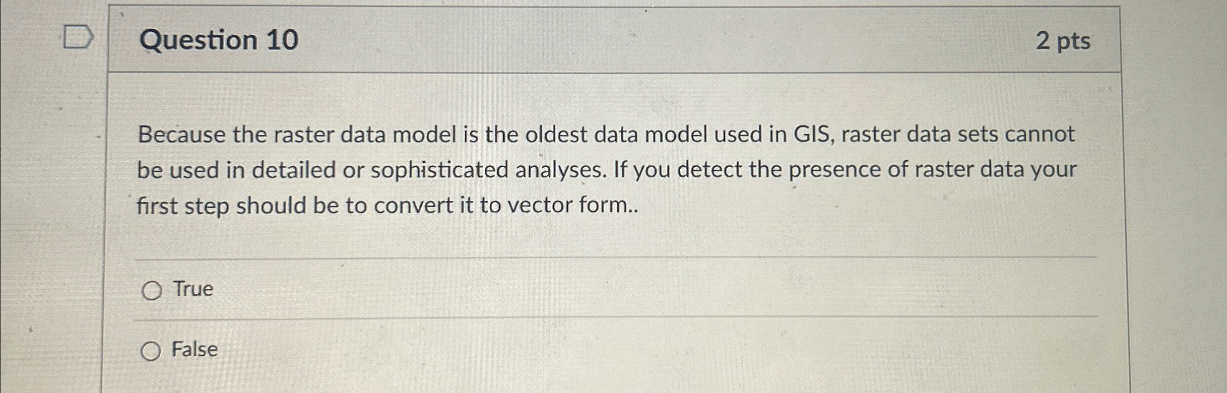 Solved Question 102ptsBecause the raster data model is the | Chegg.com