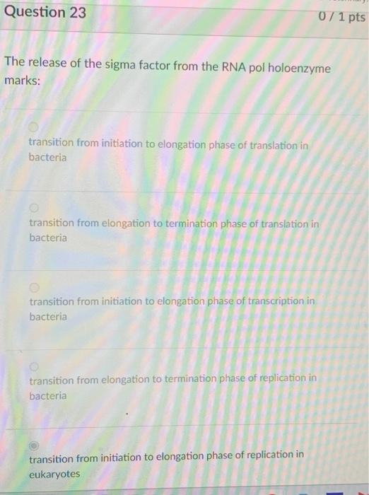 Solved Question 23 The release of the sigma factor from the | Chegg.com