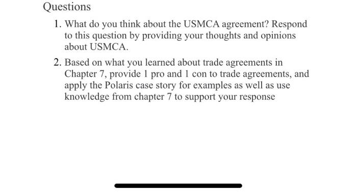 USMCA and its predecessor North American Free Trade | Chegg.com