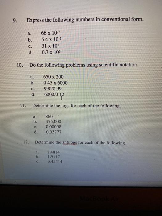 Solved 9. Express the following numbers in conventional | Chegg.com