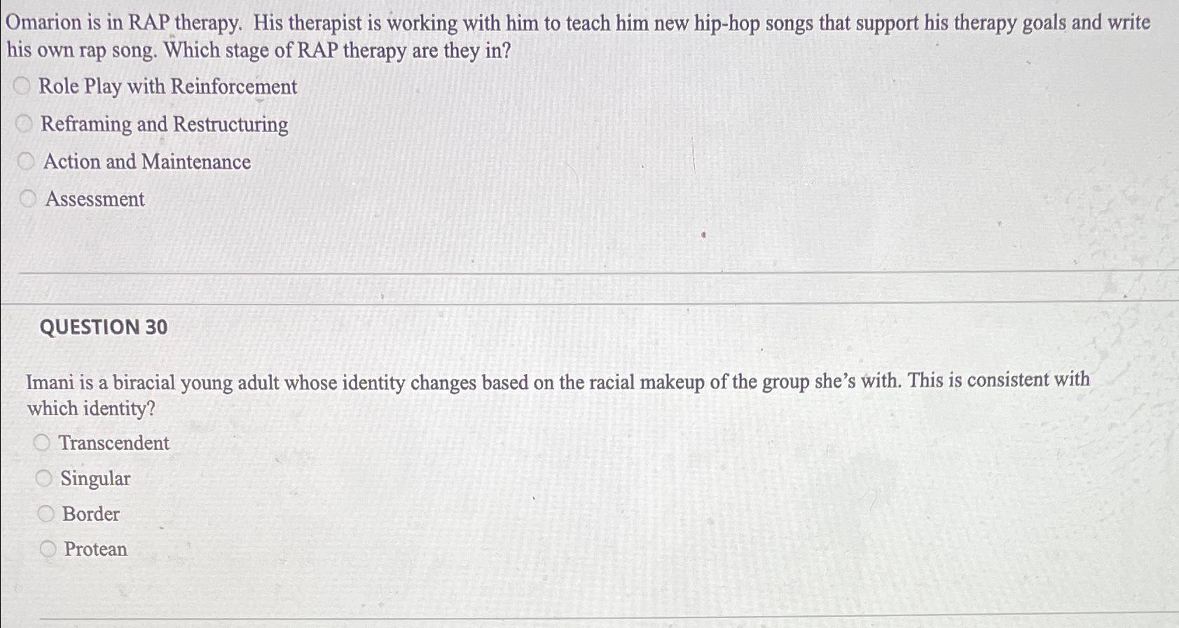 Solved Omarion is in RAP therapy. His therapist is working | Chegg.com