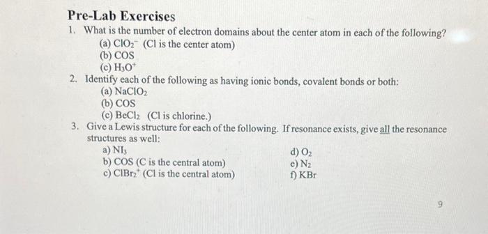 Solved Pre-Lab Exercises 1. What is the number of electron | Chegg.com