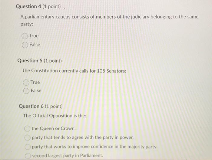 Solved Question 1 (1 point) Senators are selected based on a | Chegg.com