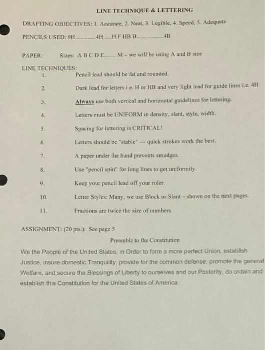 LINE TECHNIQUE & LETTERING DRAFTING OBJECTIVES: 1. | Chegg.com