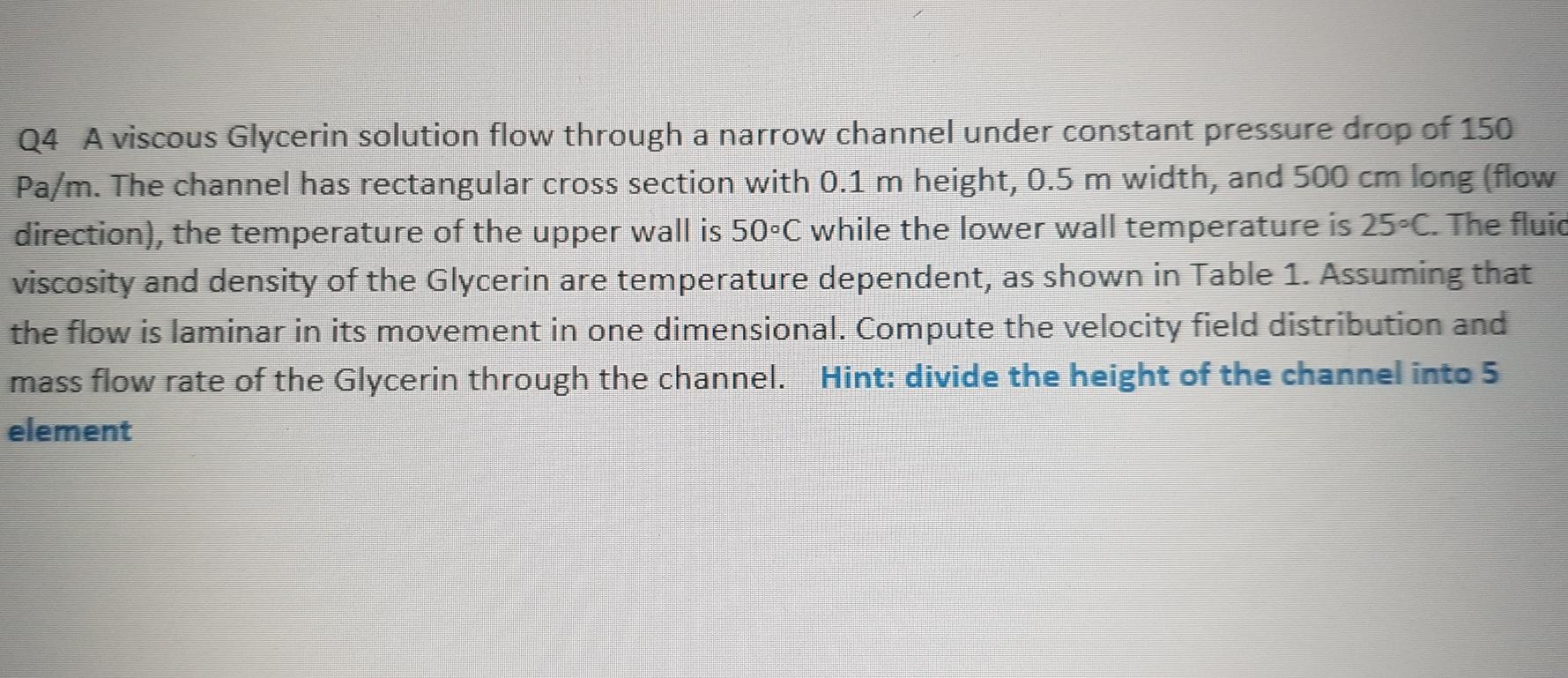 Q4 A viscous Glycerin solution flow through a narrow | Chegg.com