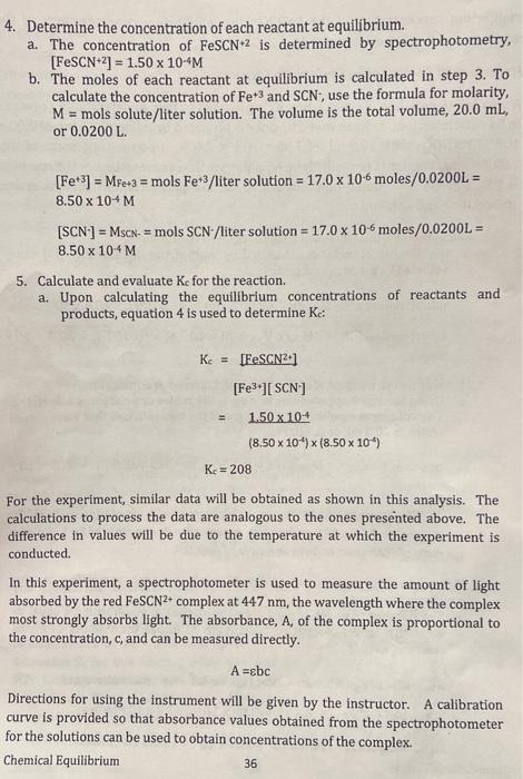 Solved Chemical Equilibrium Lab Report-Please show the | Chegg.com