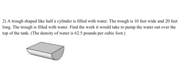 Solved 2) A trough shaped like half a cylinder is filled | Chegg.com