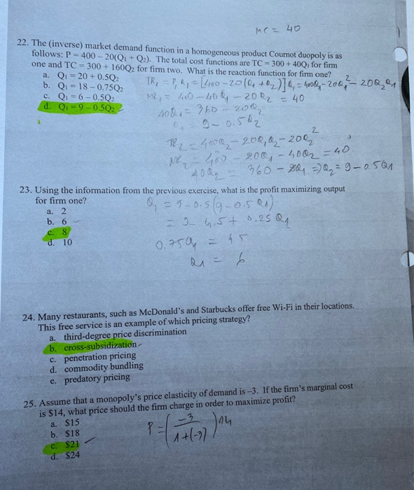 Solved 5. Assume the inverse demand function for a Bertrand | Chegg.com