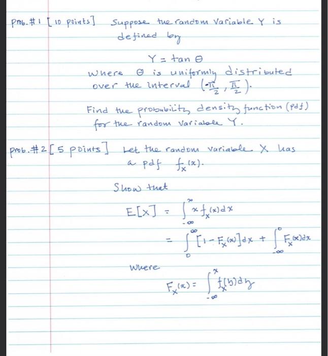 Solved prob. \#1 [10 points] Suppose the random variable Y | Chegg.com