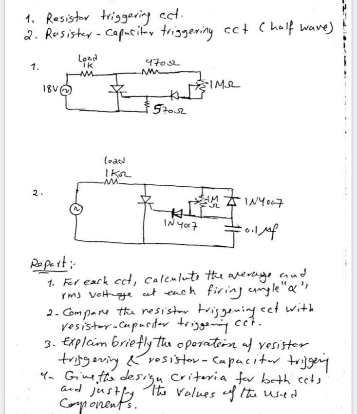 Solved 1. Resistor triggering ect. 2. Resister - Capacitay | Chegg.com