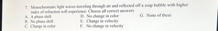 Solved 7. Monochromatic light waves traveling through air | Chegg.com