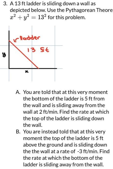 Solved 3. A 13ft ladder is sliding down a wall as depicted | Chegg.com