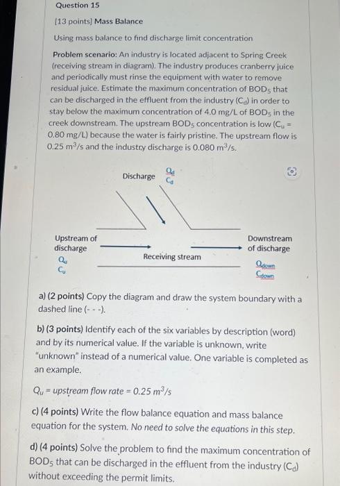 Solved [13 points] Mass Balance Using mass balance to find | Chegg.com