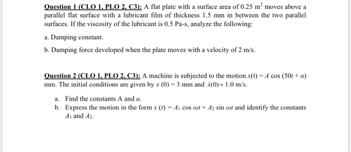 Solved Question 1 (CLO 1, PLO 2, C3): A flat plate with a | Chegg.com
