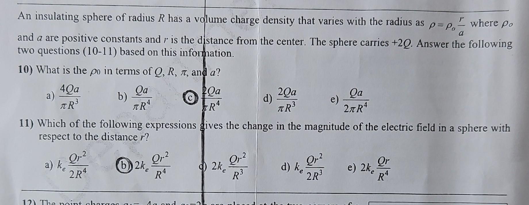 Solved An insulating sphere of radius R has a volume charge | Chegg.com