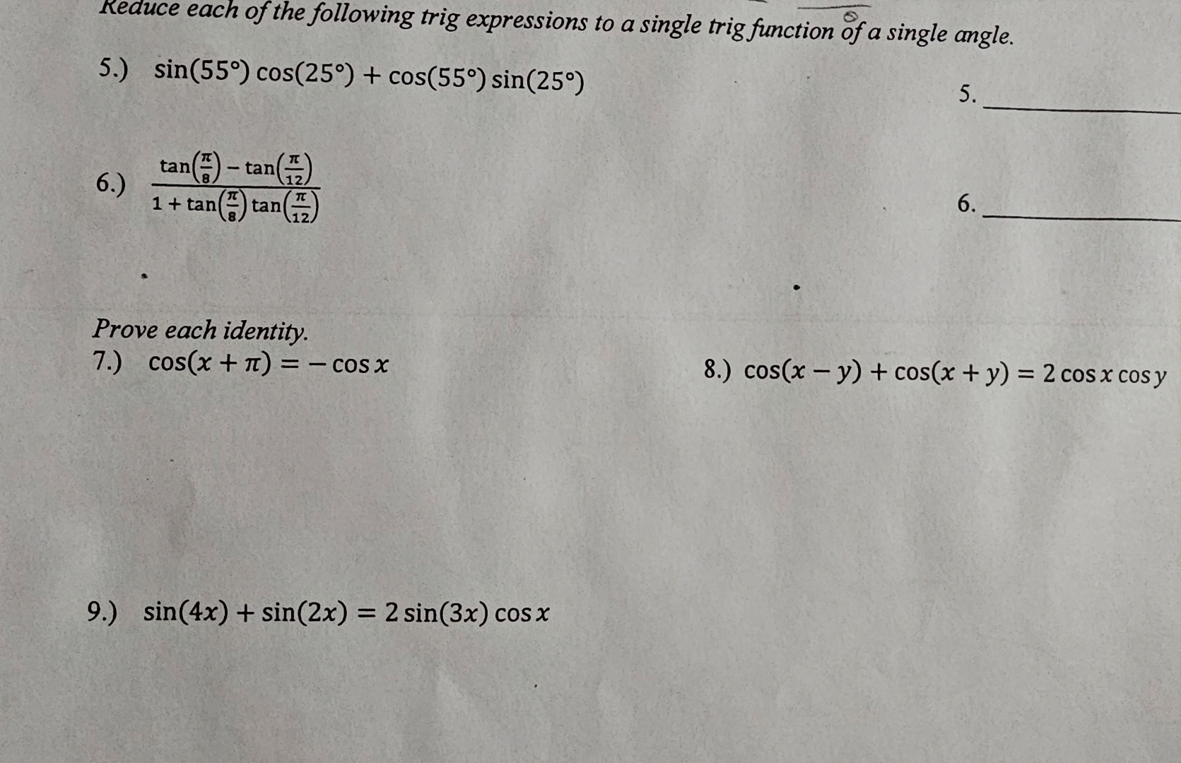 Solved Reduce each of the following trig expressions to a | Chegg.com