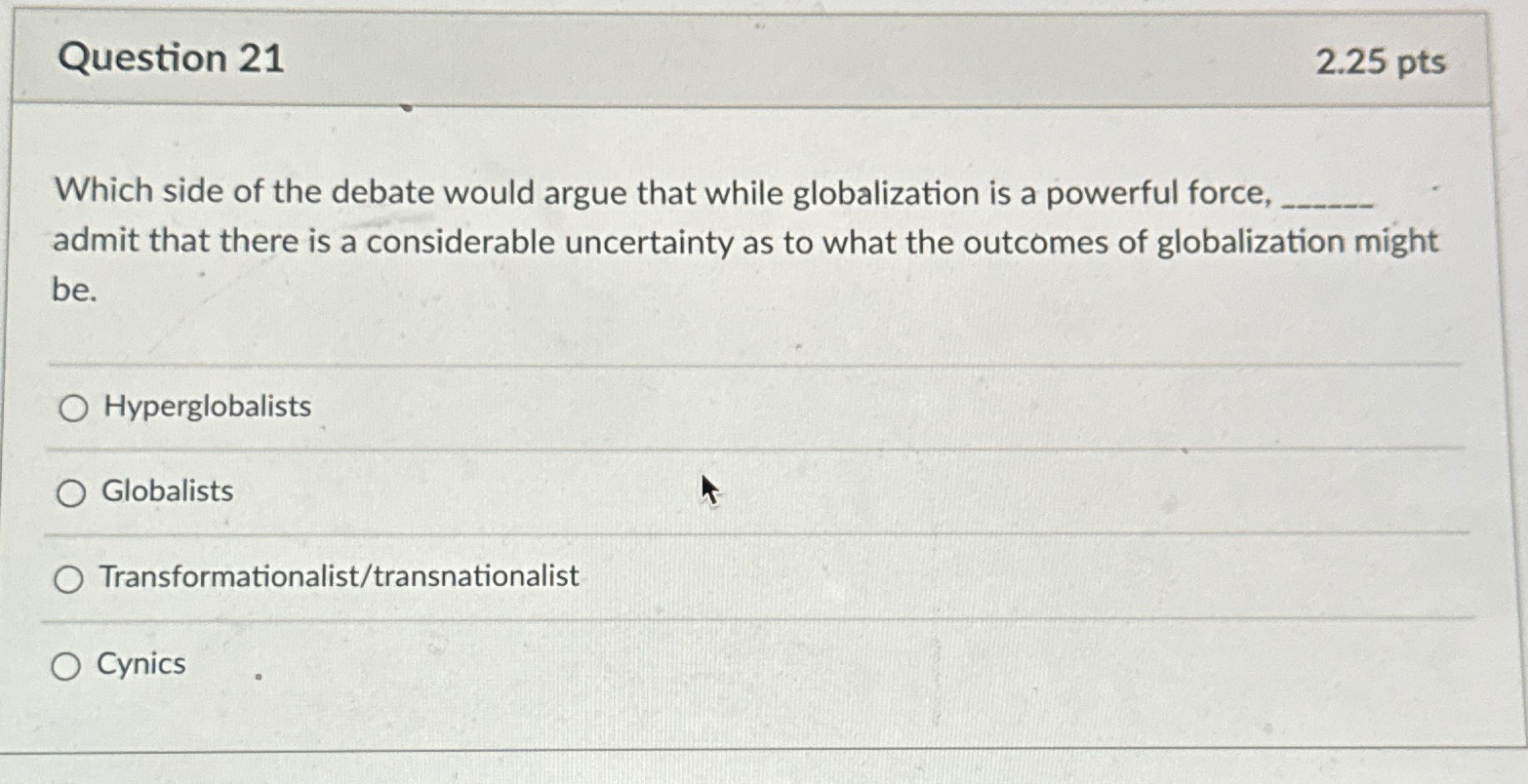 Solved Question 212.25ptsWhich side of the debate would | Chegg.com