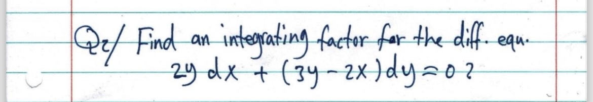 Solved Q2/ ﻿Find an integrating factor for the diff. | Chegg.com
