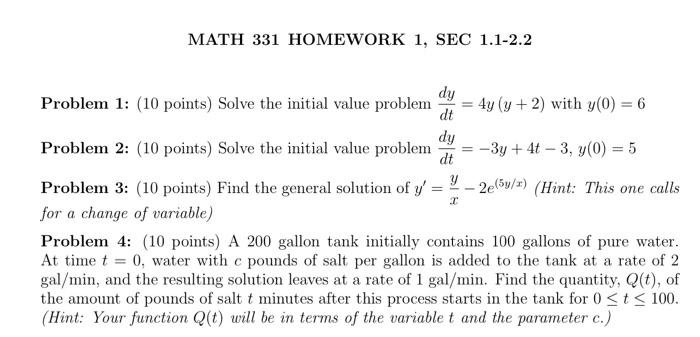 Solved Math 331 Homework 1 Sec 11 22 Problem 1 10 