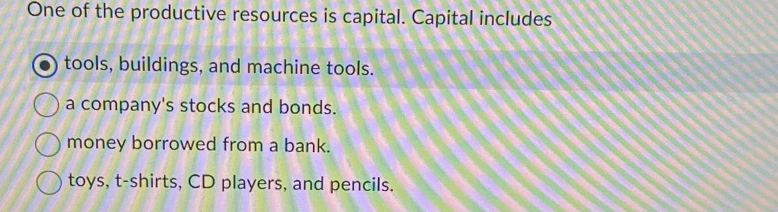 Solved One of the productive resources is capital. Capital | Chegg.com