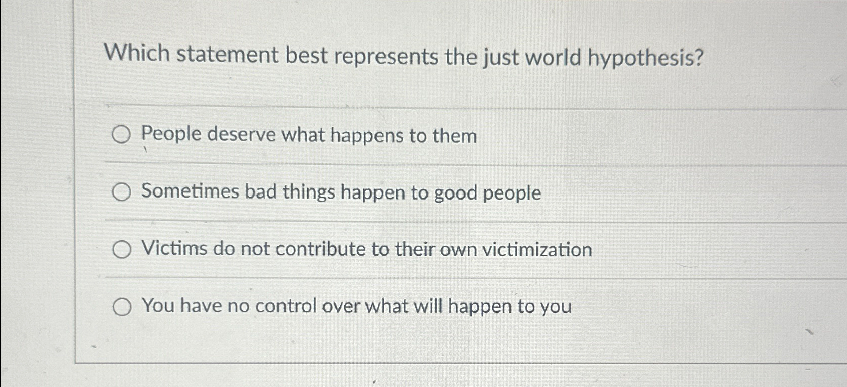 Solved Which statement best represents the just world | Chegg.com