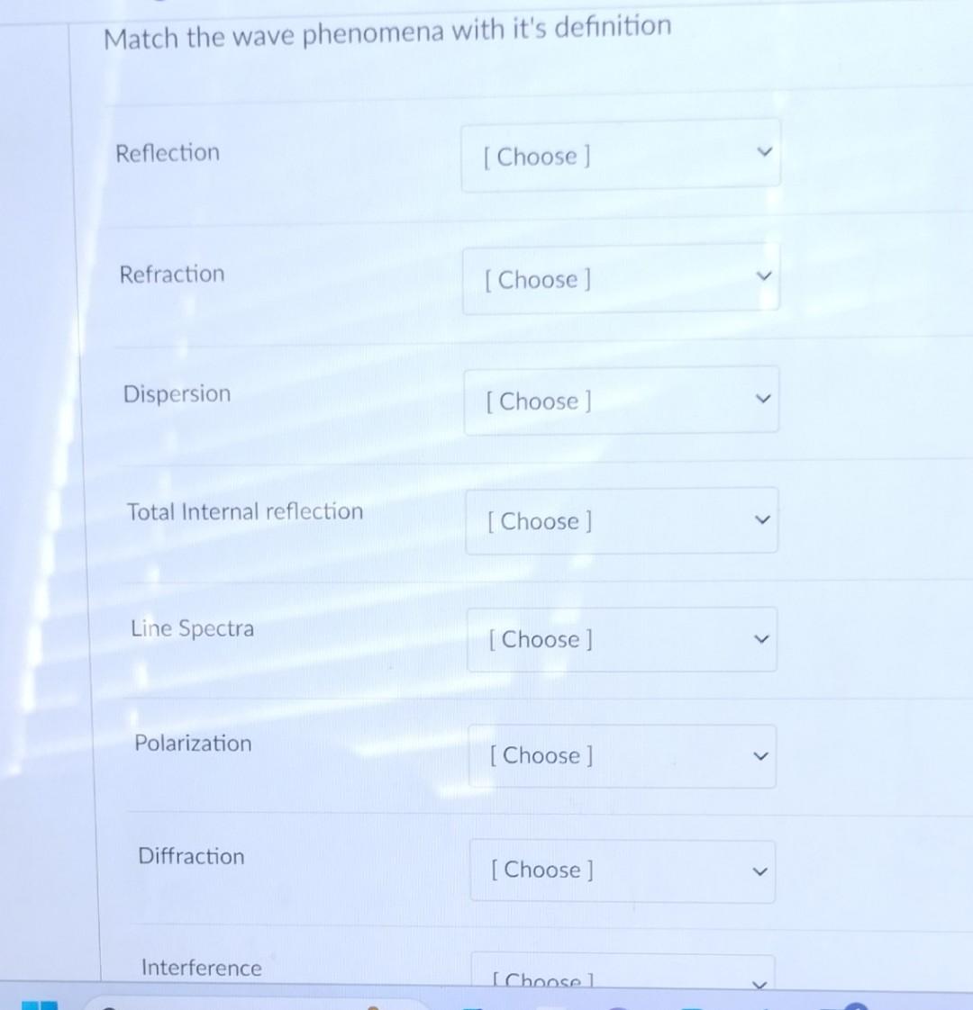 Match the wave phenomena with it's definition | Chegg.com