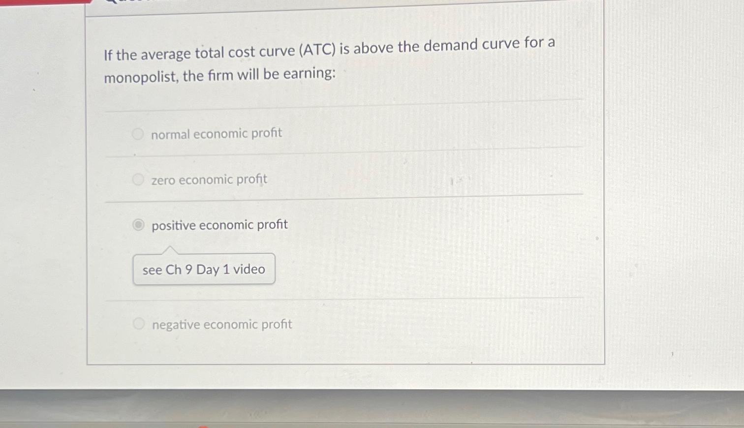 Solved If the average total cost curve (ATC) ﻿is above the | Chegg.com