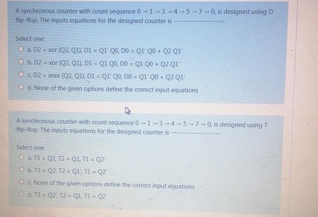 Solved A synchronous counter with count sequence 0 - 1 - 3 - | Chegg.com