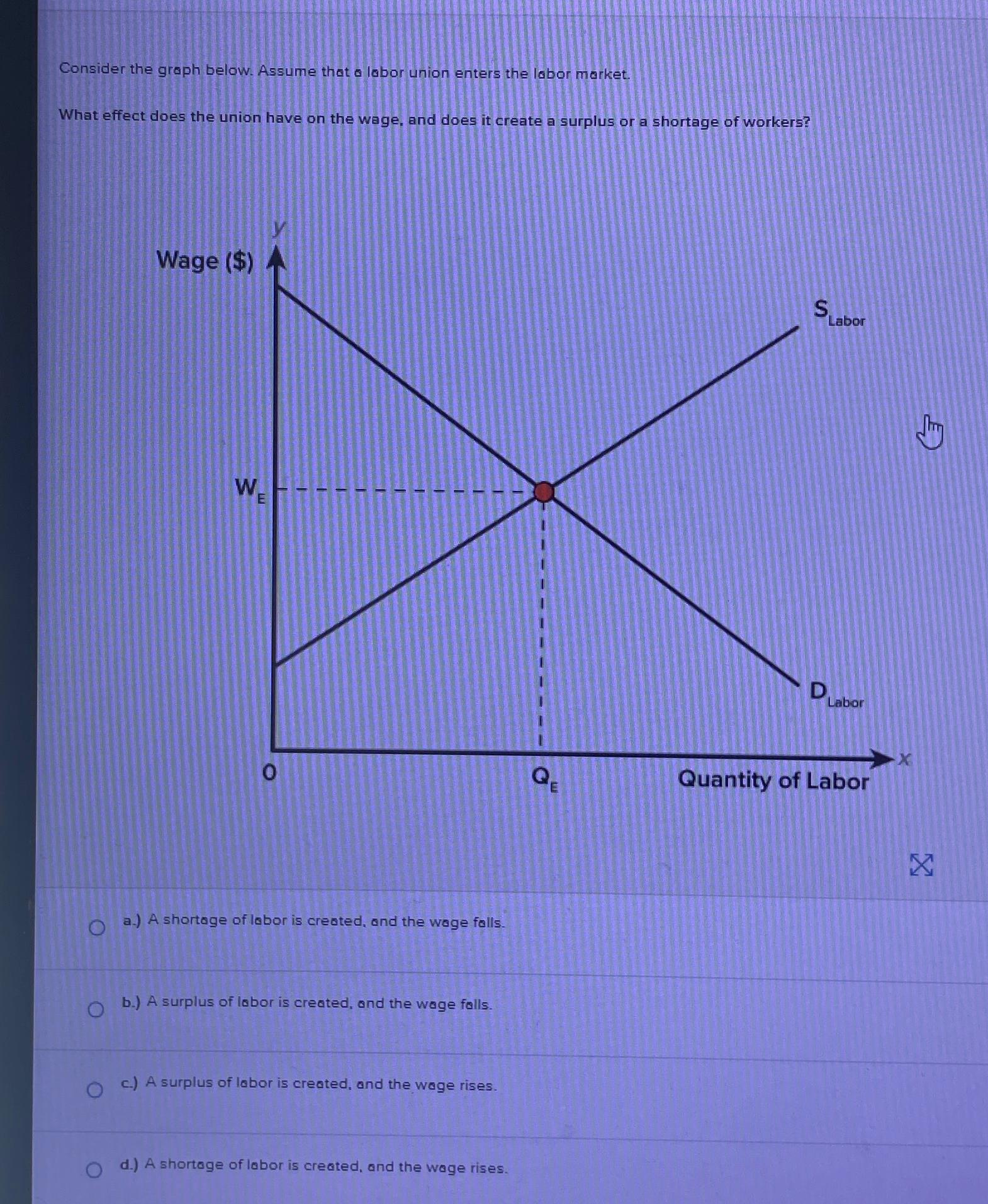 Solved Consider the graph below. Assume that a labor union | Chegg.com