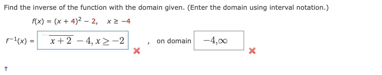 Solved Find the inverse of the function with the domain | Chegg.com