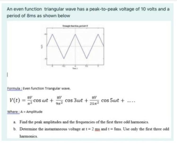 Solved An even function triangular wave has a peak-to-peak | Chegg.com