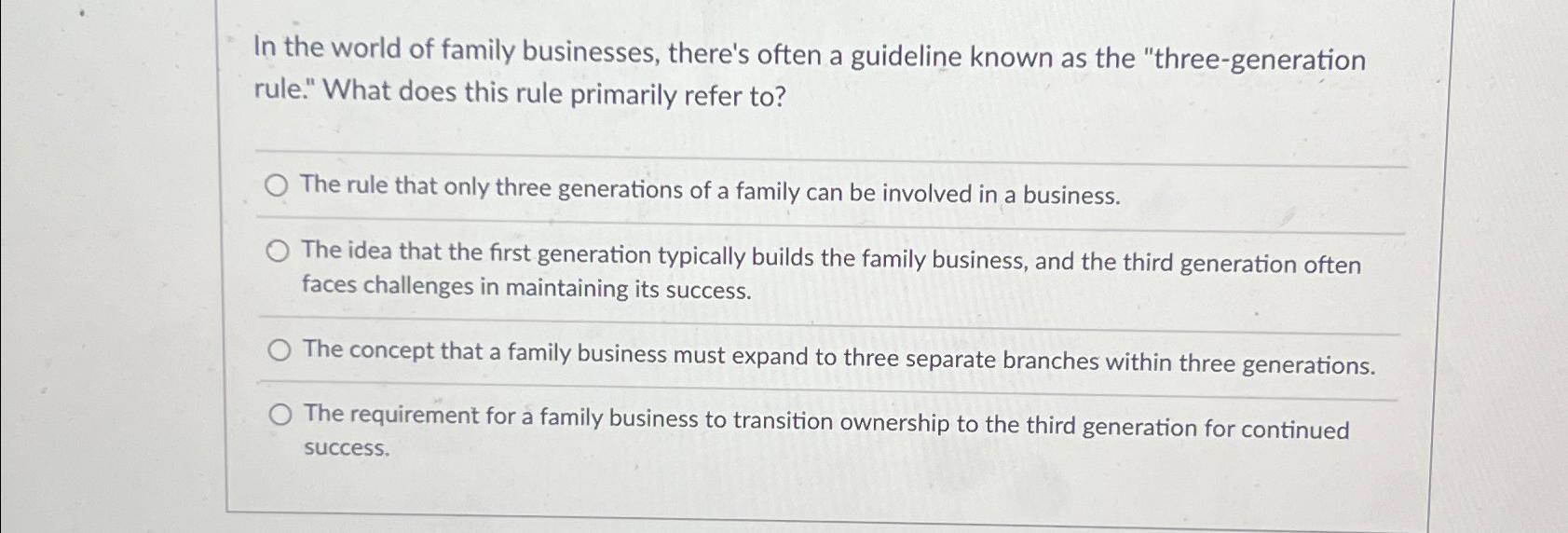 Solved In the world of family businesses, there's often a | Chegg.com