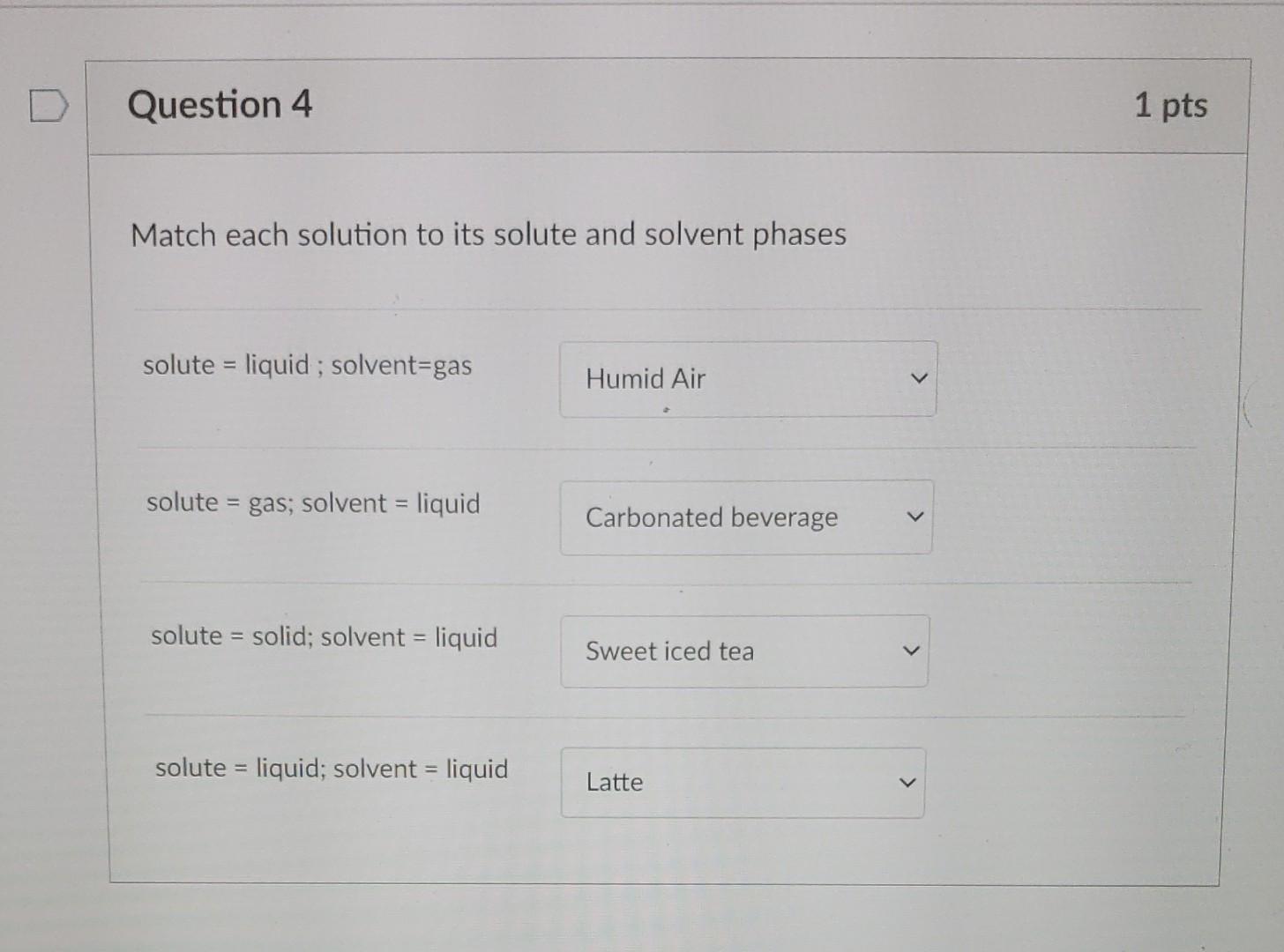 Solved Question 4 Match each solution to its solute and | Chegg.com