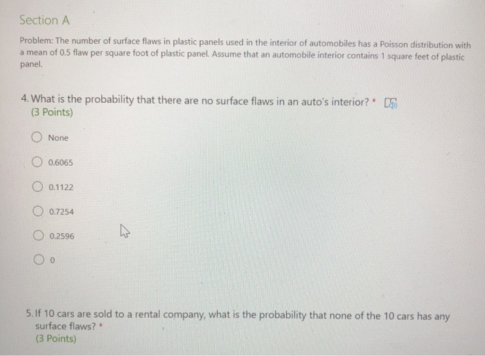 Solved Section A Problem: The number of surface flaws in | Chegg.com