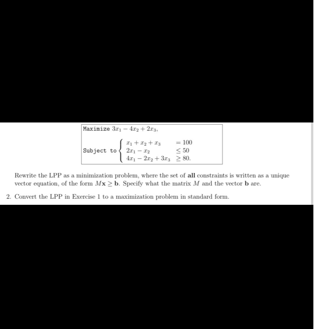 Solved ]}2x1-x2,≤504x1-2x2+3x3,≥[[80.Rewrite the LPP as a | Chegg.com