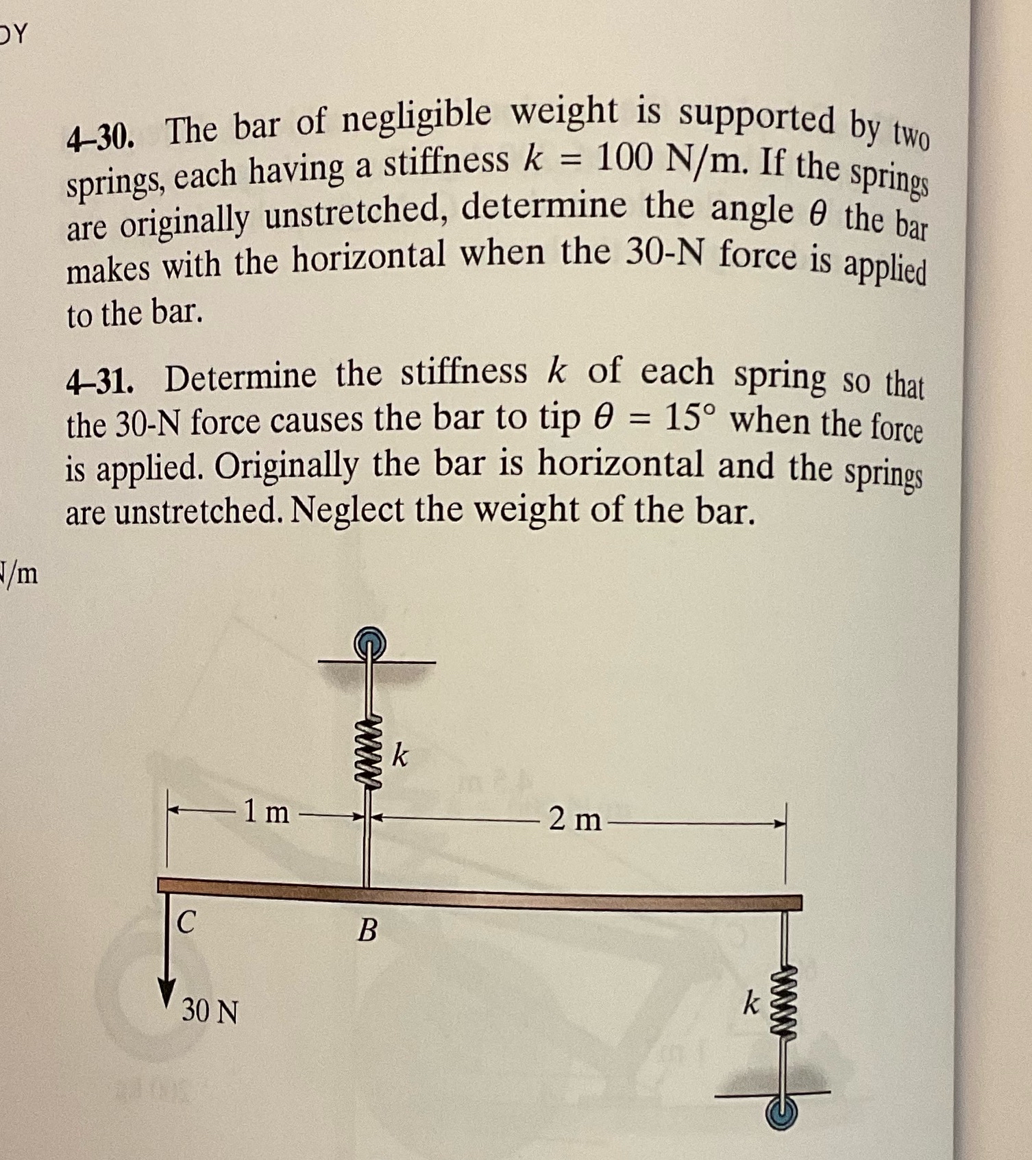 Solved 4-30. ﻿The bar of negligible weight is supported by | Chegg.com