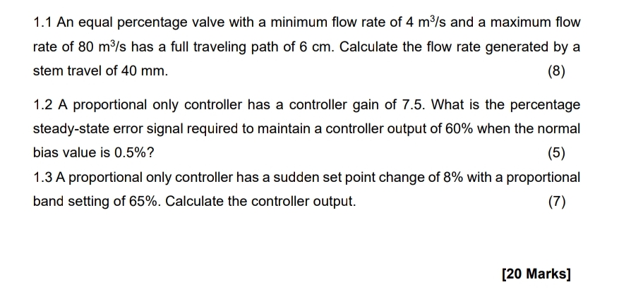 Solved 1.1 ﻿An equal percentage valve with a minimum flow | Chegg.com