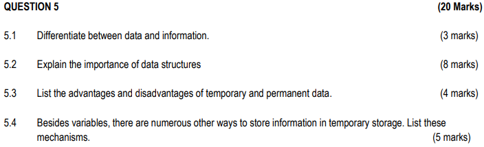 Solved QUESTION 55.1 ﻿Differentiate between data and | Chegg.com