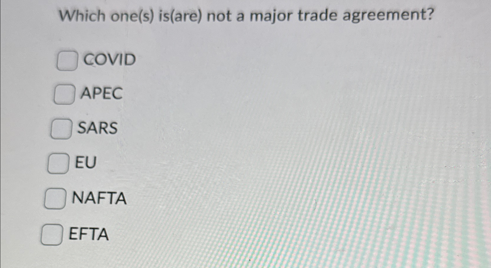 Solved Which one(s) ﻿is(are) ﻿not a major trade | Chegg.com