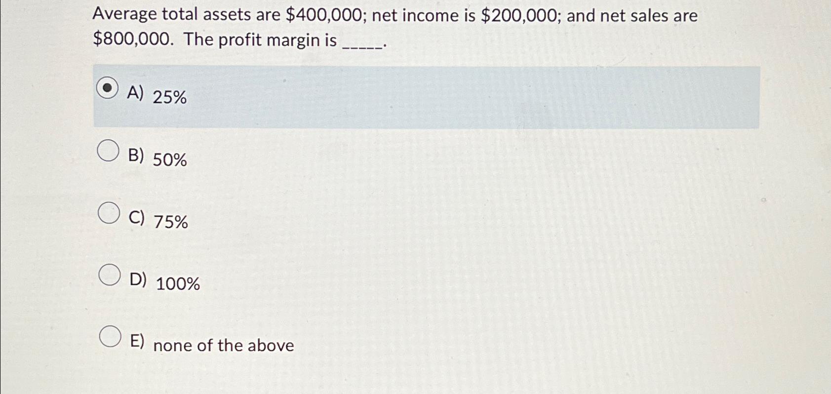 Solved Average total assets are $400,000; net income is | Chegg.com