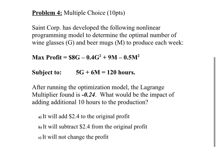 Solved Problem 4: Multiple Choice (10pts) Saint Corp. has | Chegg.com