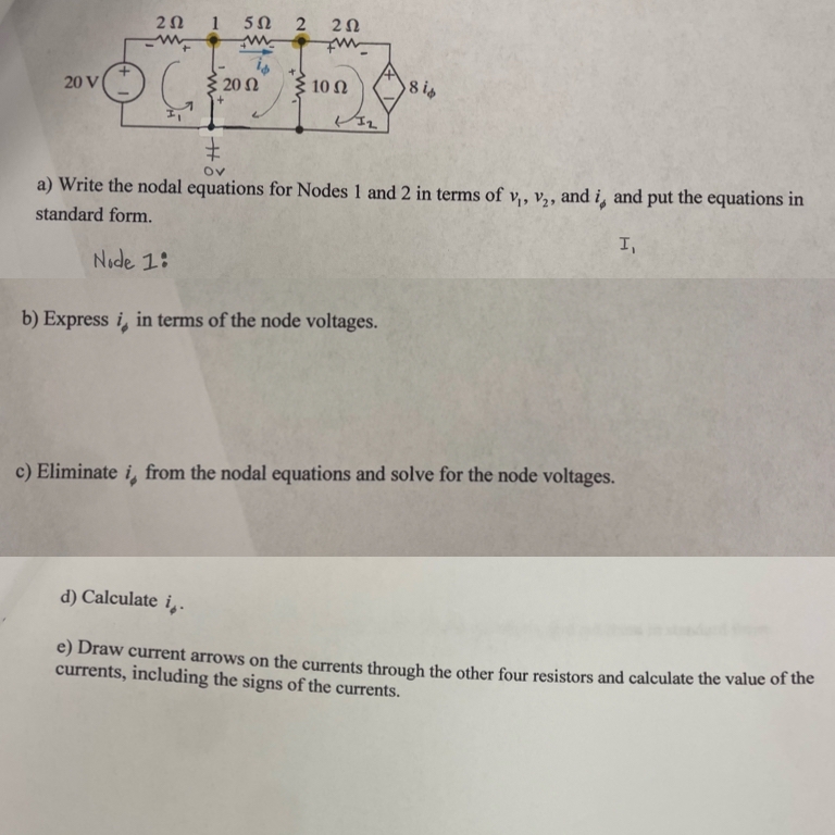 Solved a) ﻿Write the nodal equations for Nodes 1 ﻿and 2 ﻿in | Chegg.com
