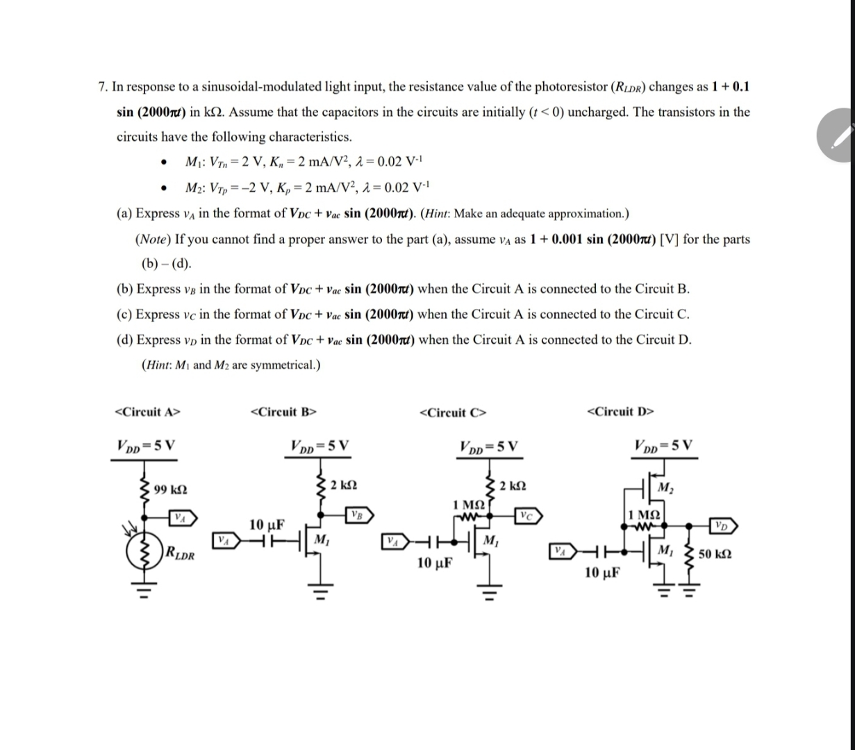 Solved In response to a sinusoidal-modulated light input, | Chegg.com
