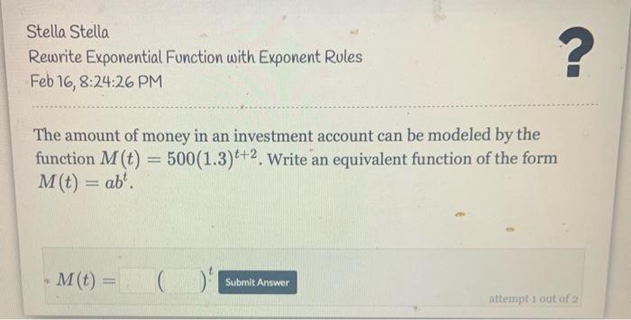 Solved Stella Stella Rewrite Exponential Function with | Chegg.com