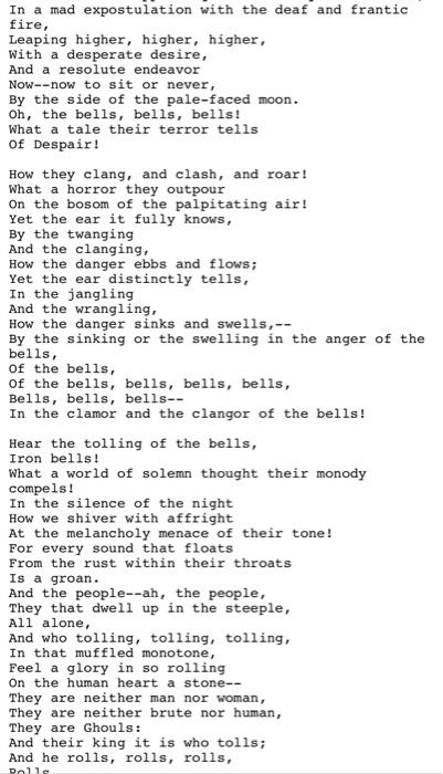 Solved # The Bells # Edgar Allen Poe theBells = HEAR the | Chegg.com