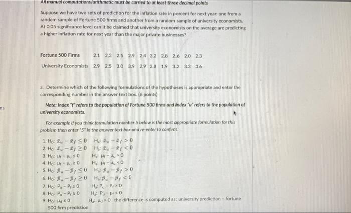 Solved All manual computations/arithmetic must be carried to | Chegg.com