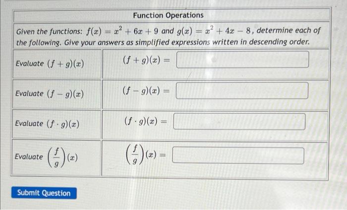 Solved \begin{tabular}{|c|} \hline Function Operations \\ | Chegg.com