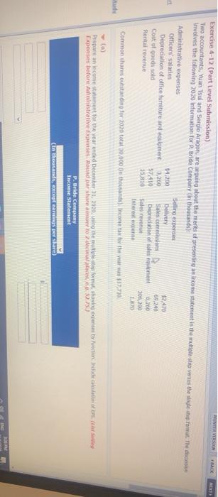 Solved Exercise 4-12 (Part Level Submission) Two | Chegg.com